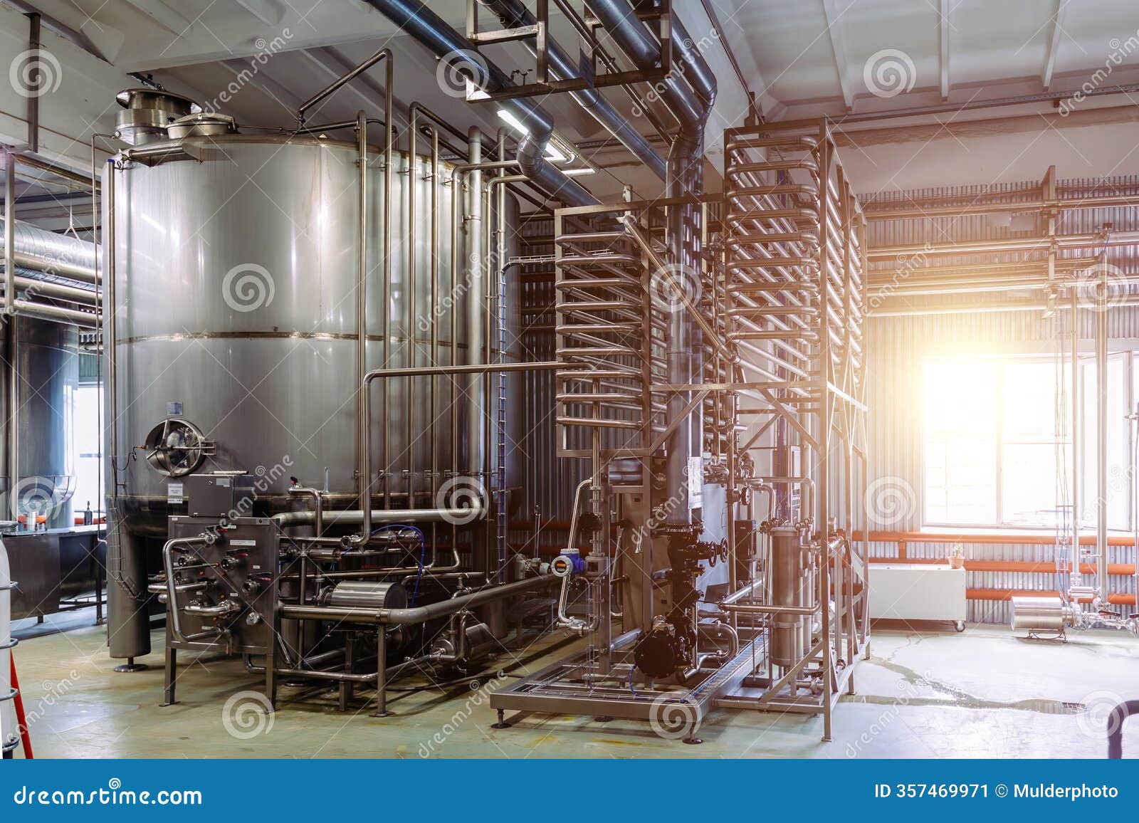 Modern Brewery Production Line, Vats and Pipeline Stock Image - Image ...