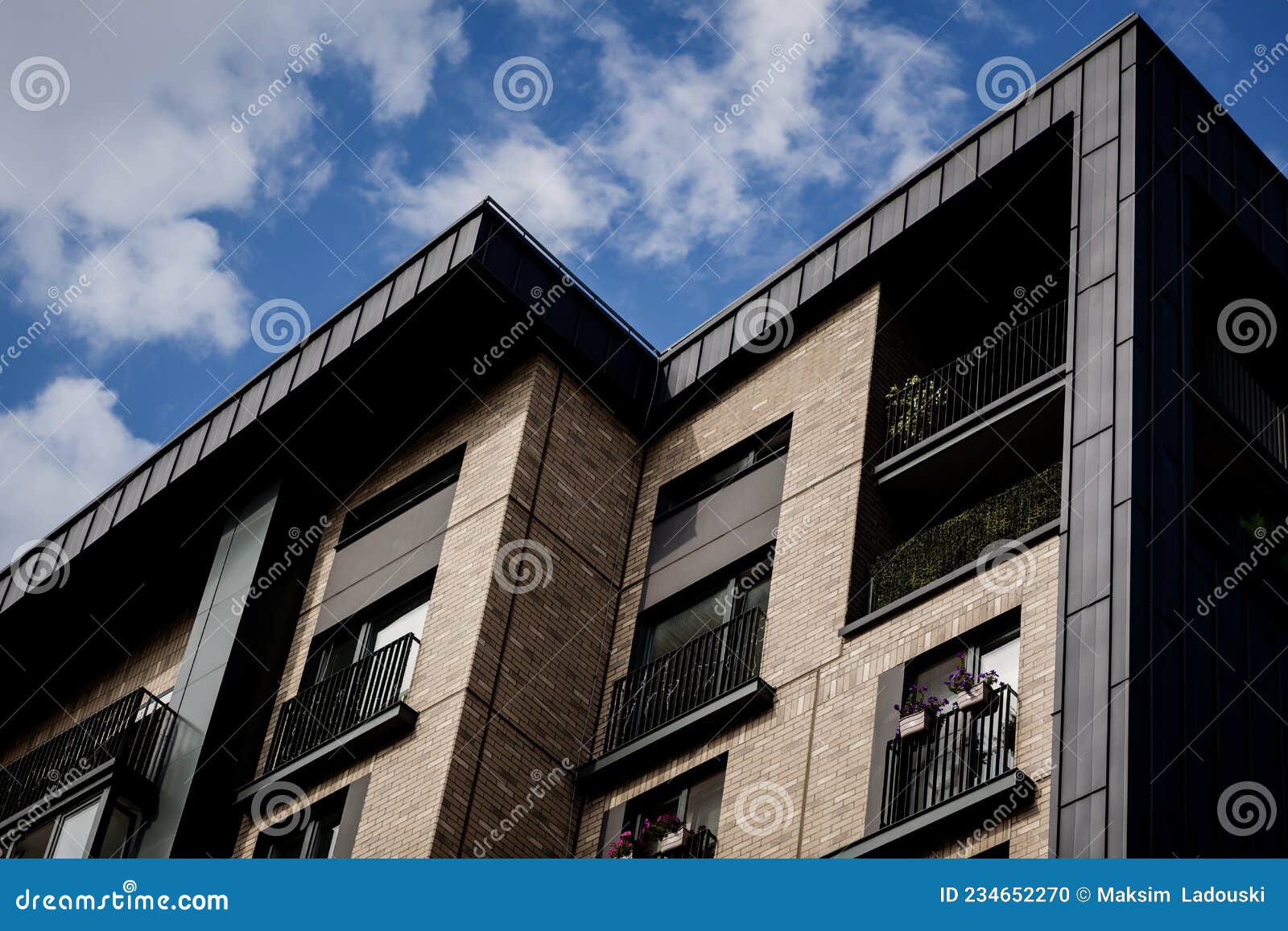 Modern brick apartment stock photo. Image of balcony - 234652270