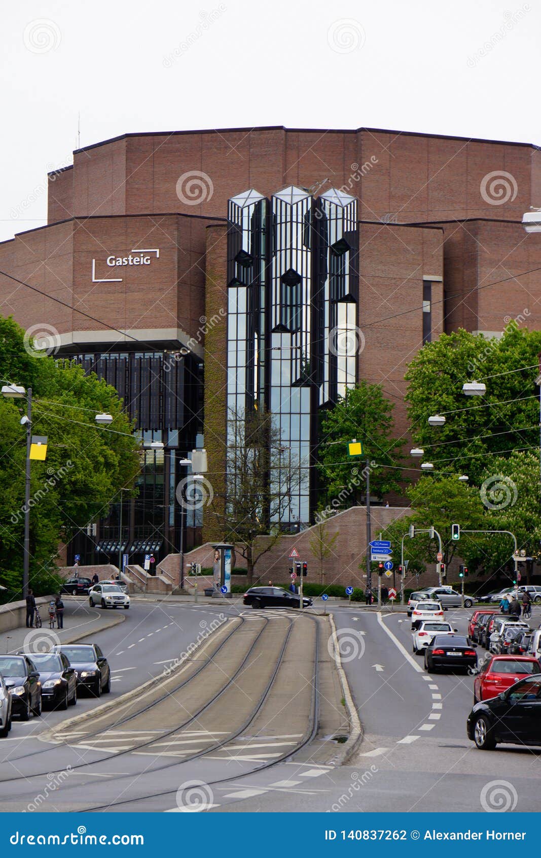 Modern Brick Building with Street and Railway in Front Editorial ...
