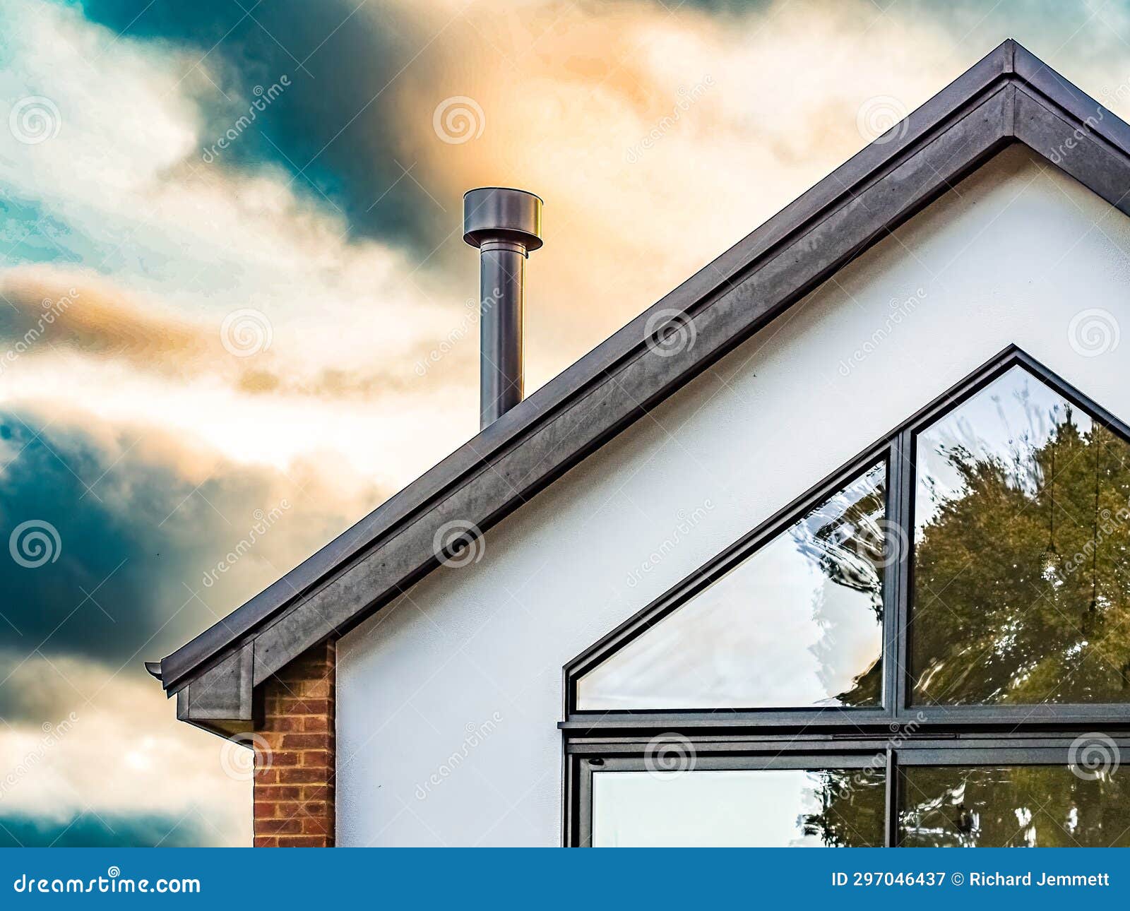 Back View of Top of Modern Brick Built House with White Walks Stock ...