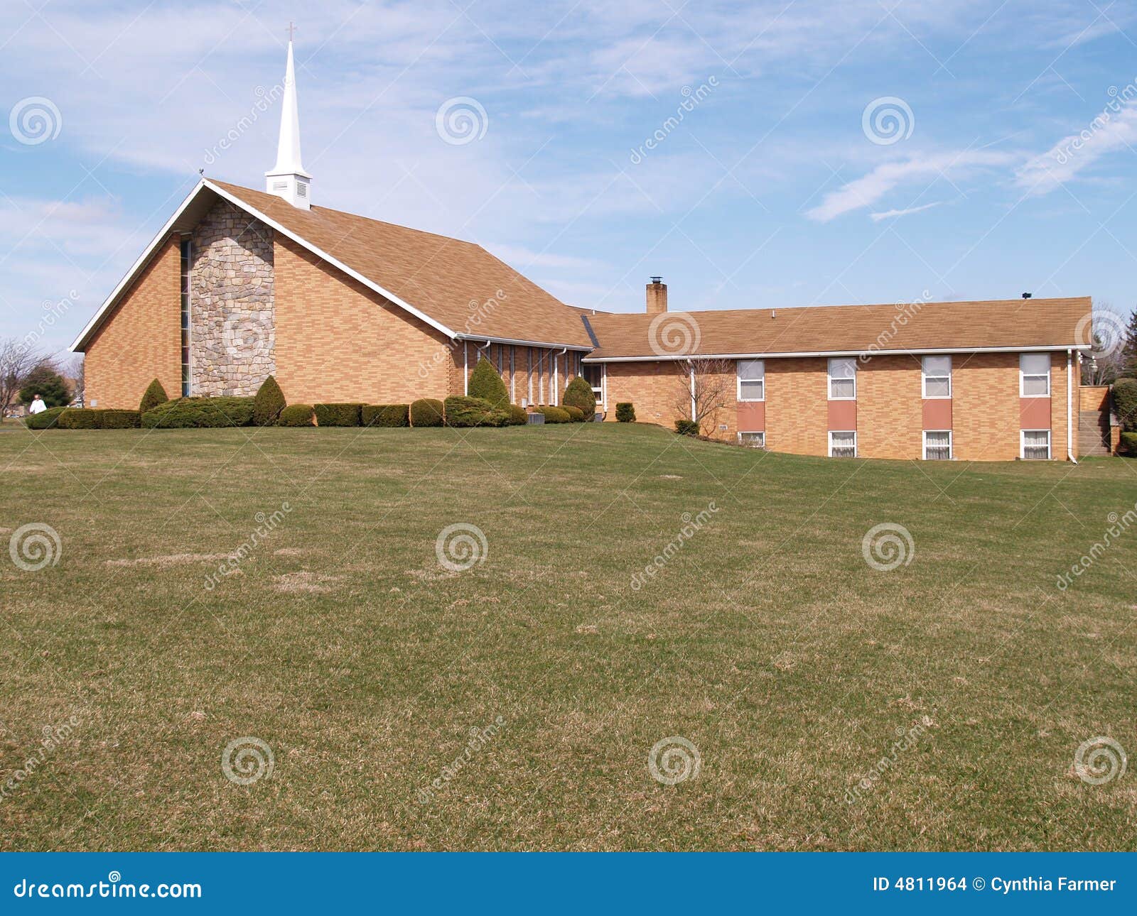 Modern Brick Church with Grass Lawn Stock Photo - Image of church, lawn ...