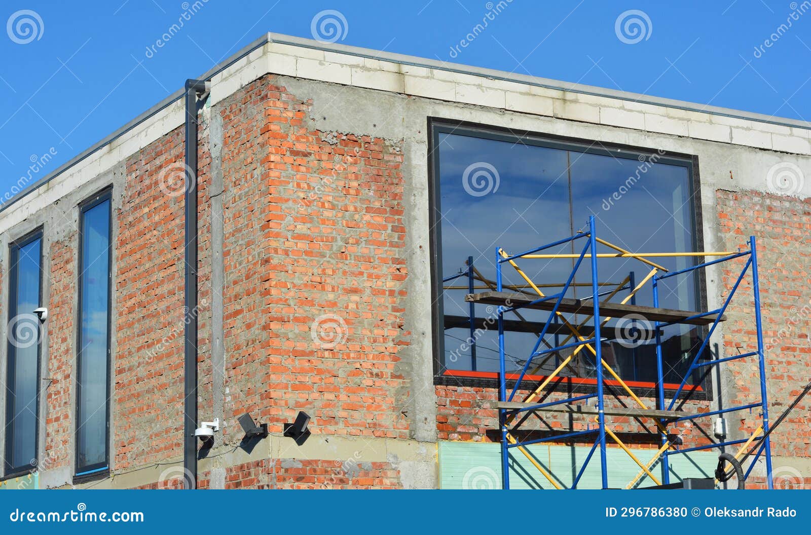 Modern Brick House Under Conctruction with Flat Roof, Panoramic Windows ...