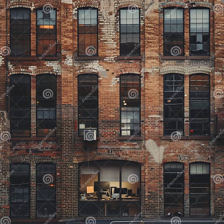 Modern Brick Office Space with a Sleek Computer Desk Stock Image ...