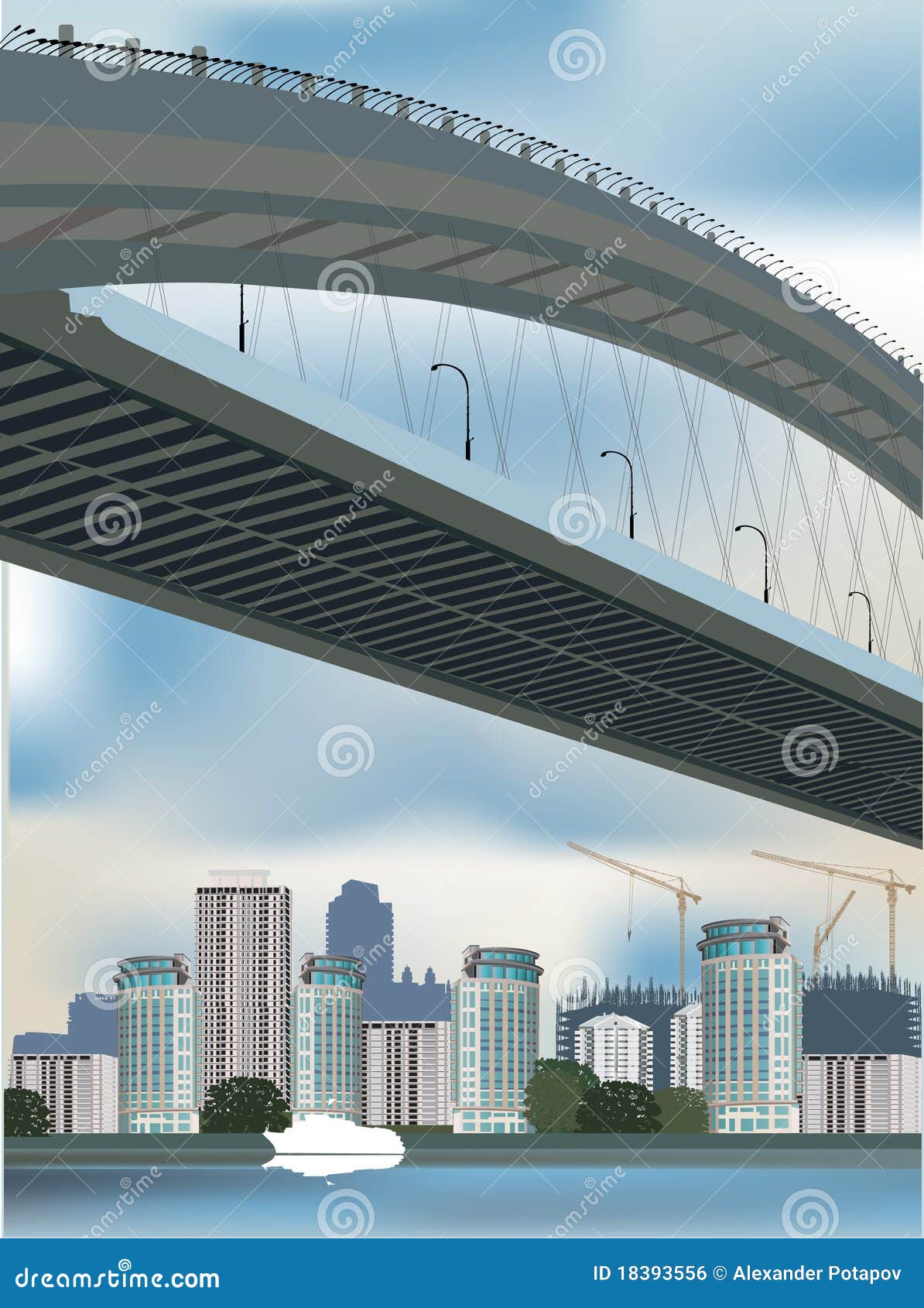 Modern Bridge in City Illustration Stock Vector - Illustration of ...