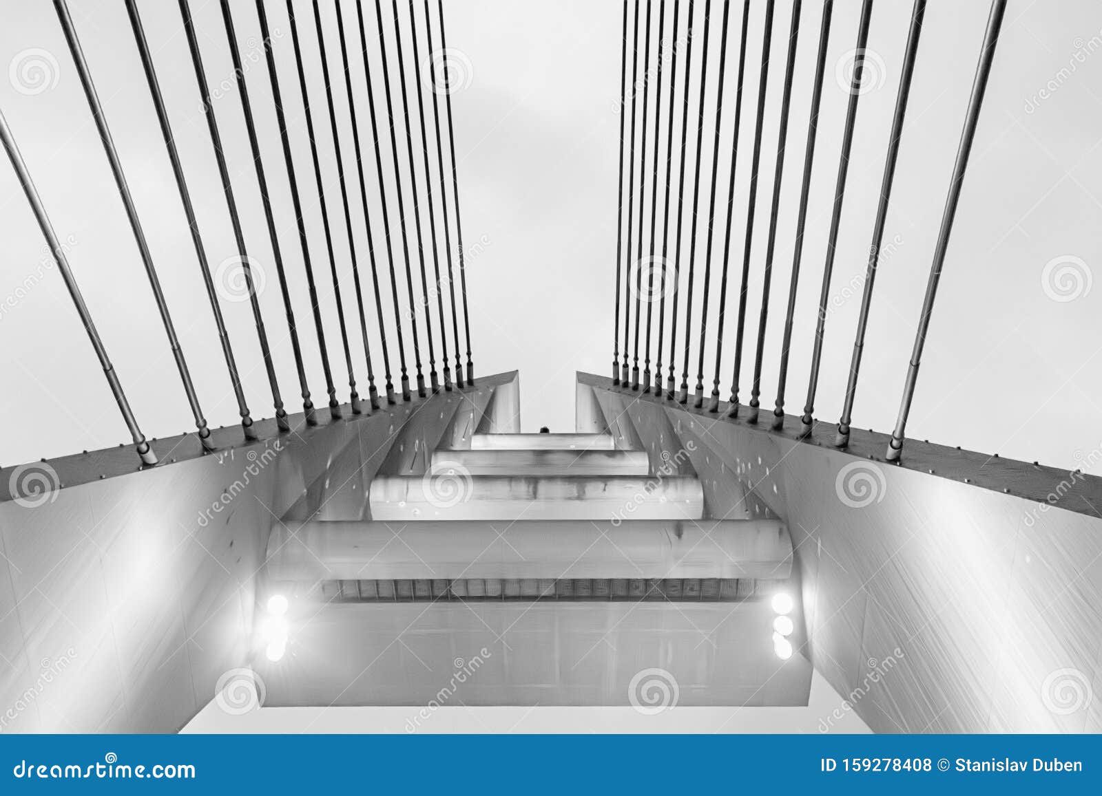 Modern Bridge Construction with Steel Ropes in Black and White Stock ...