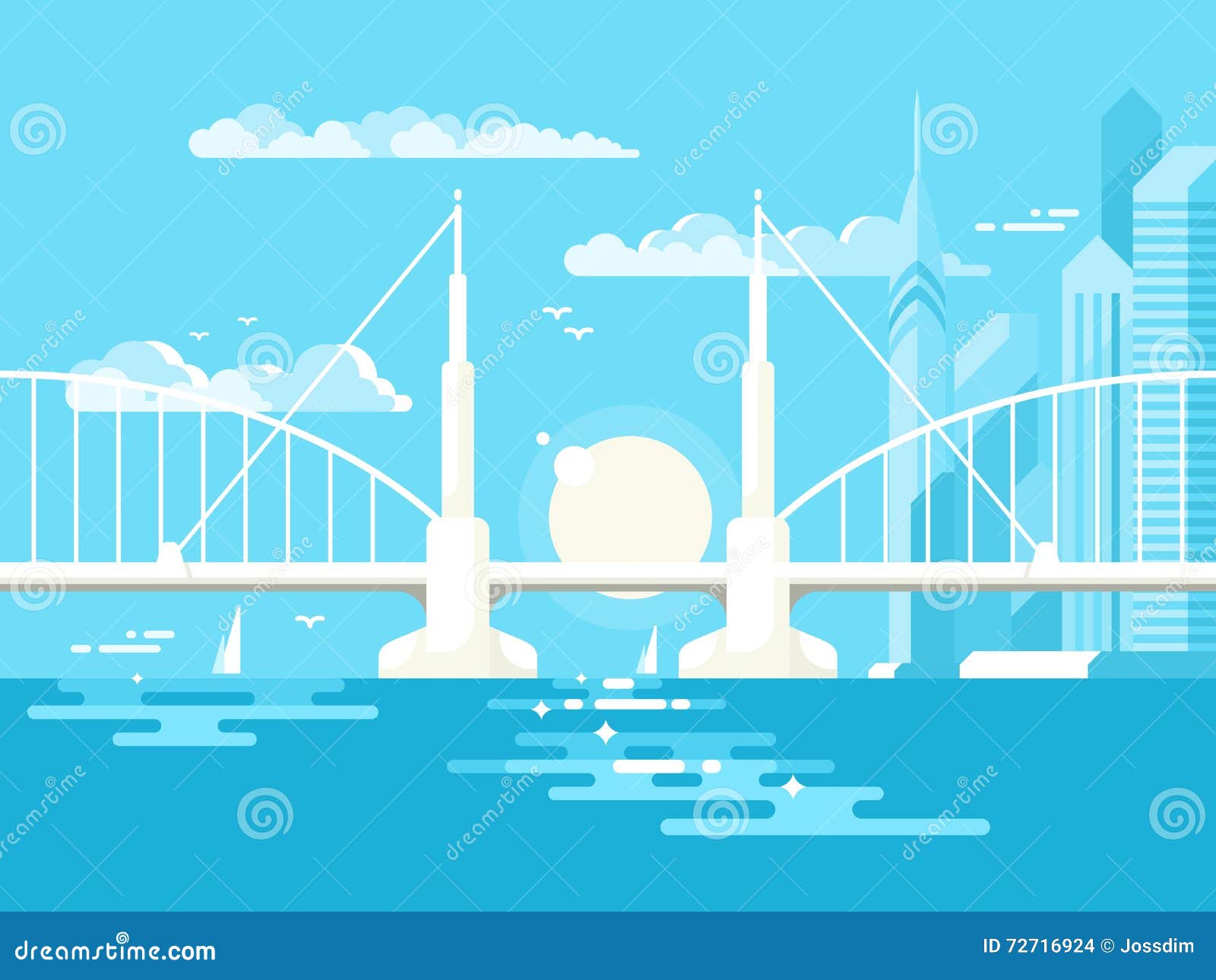 Modern Bridge, With Towering Columns And Sleek Design, Spanning Busy ...