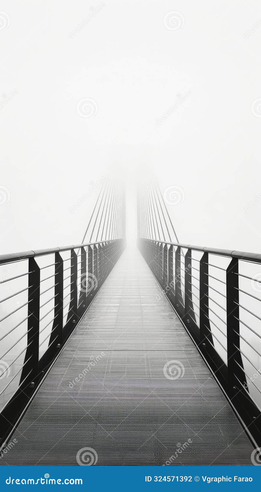 Modern Bridge Disappearing into Fog, Minimalistic Architectural Shot ...