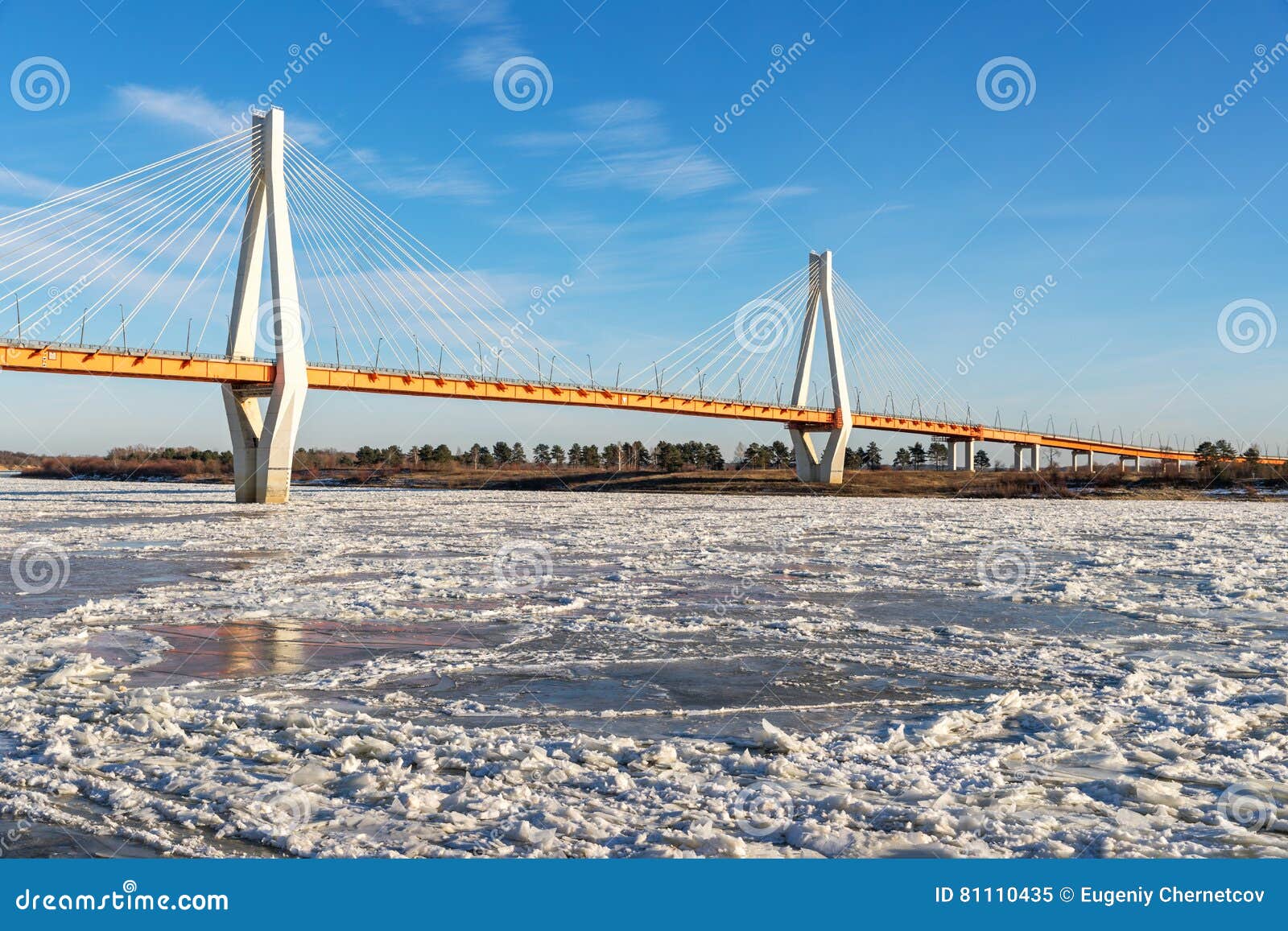 Modern Bridge Over the Frozen River Stock Image - Image of railroad ...