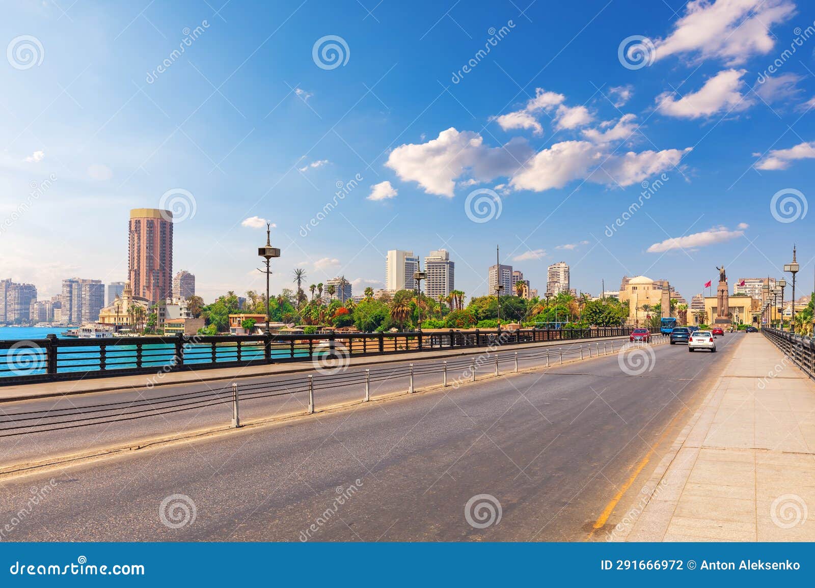 Modern Bridge Over the Nile in the Popular Central District of Cairo ...