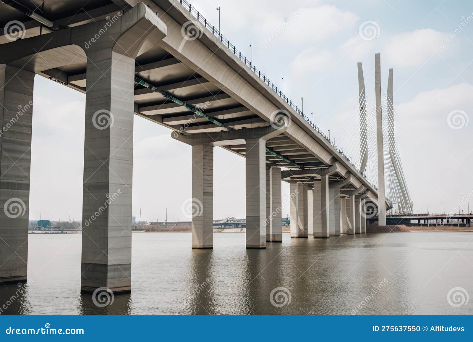 Modern Bridge, with Towering Columns and Sleek Design, Spanning Busy ...