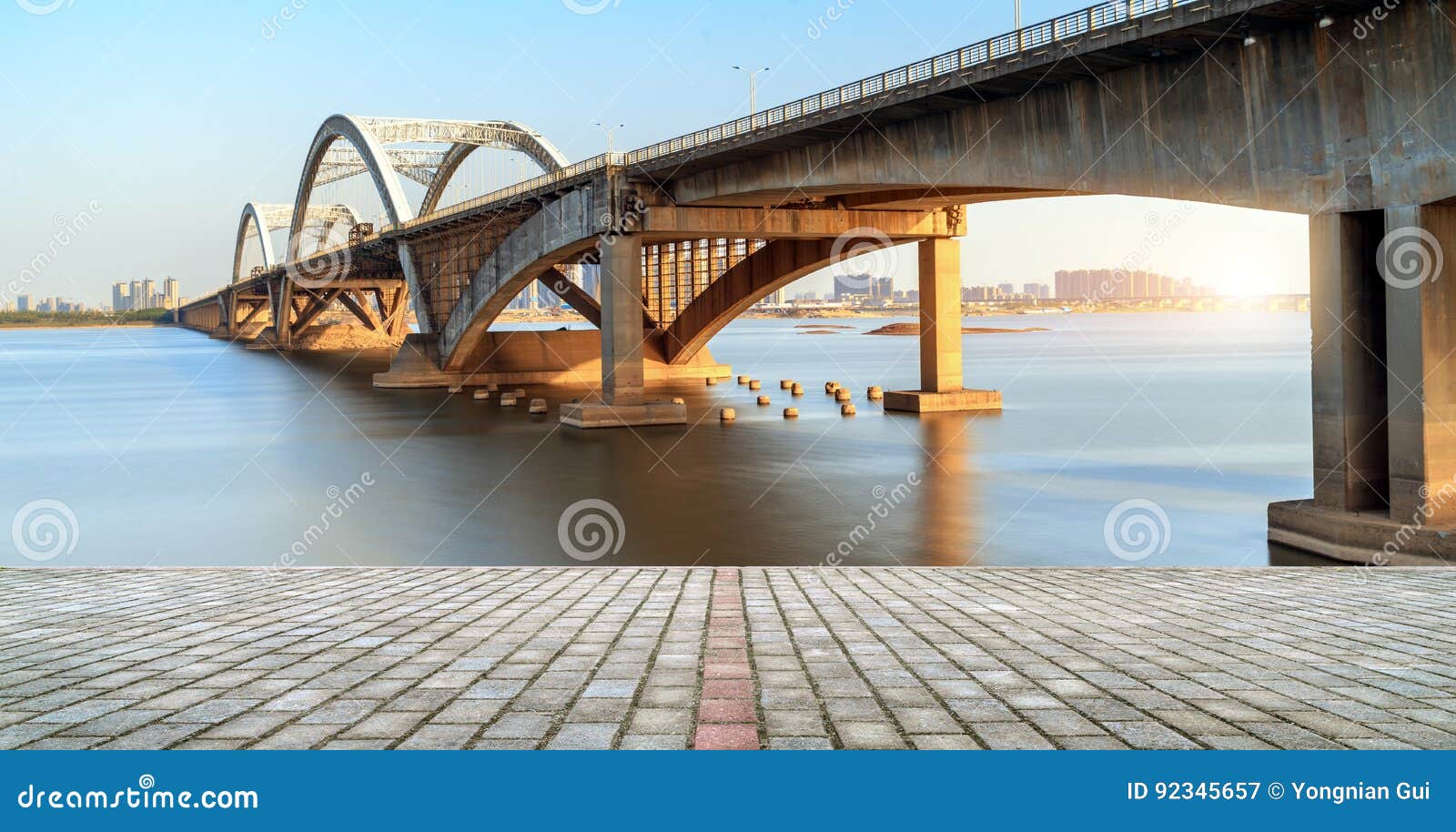 Modern bridges and rivers stock image. Image of transportation - 92345657