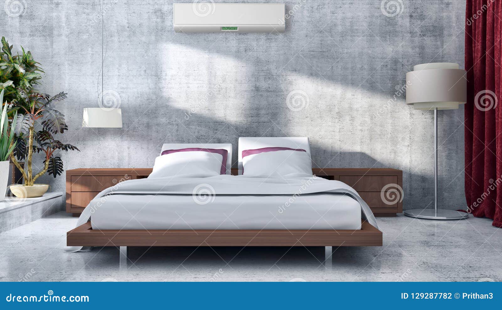 Modern Bright Bed Room Interiors 3D Rendering Illustration Computer ...