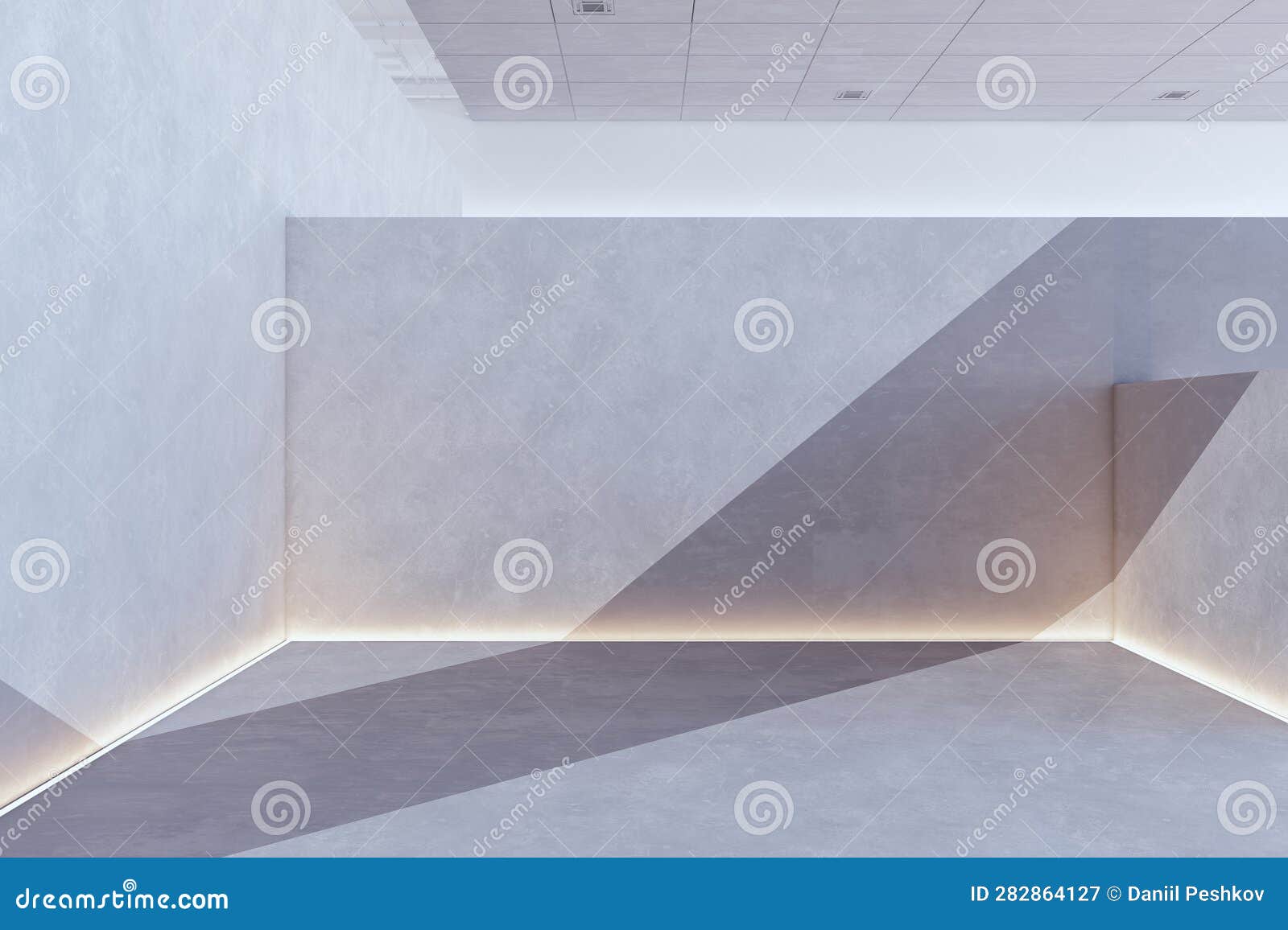Modern Bright Concrete Exhibition Hall Interior with Sunlight and ...