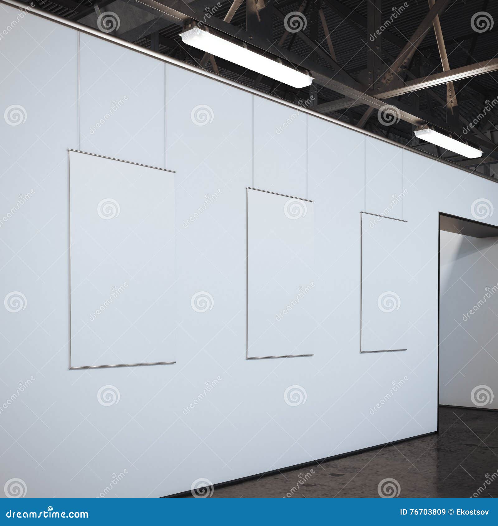 Modern Bright Gallery with Three White Frames. 3d Rendering Stock Image ...