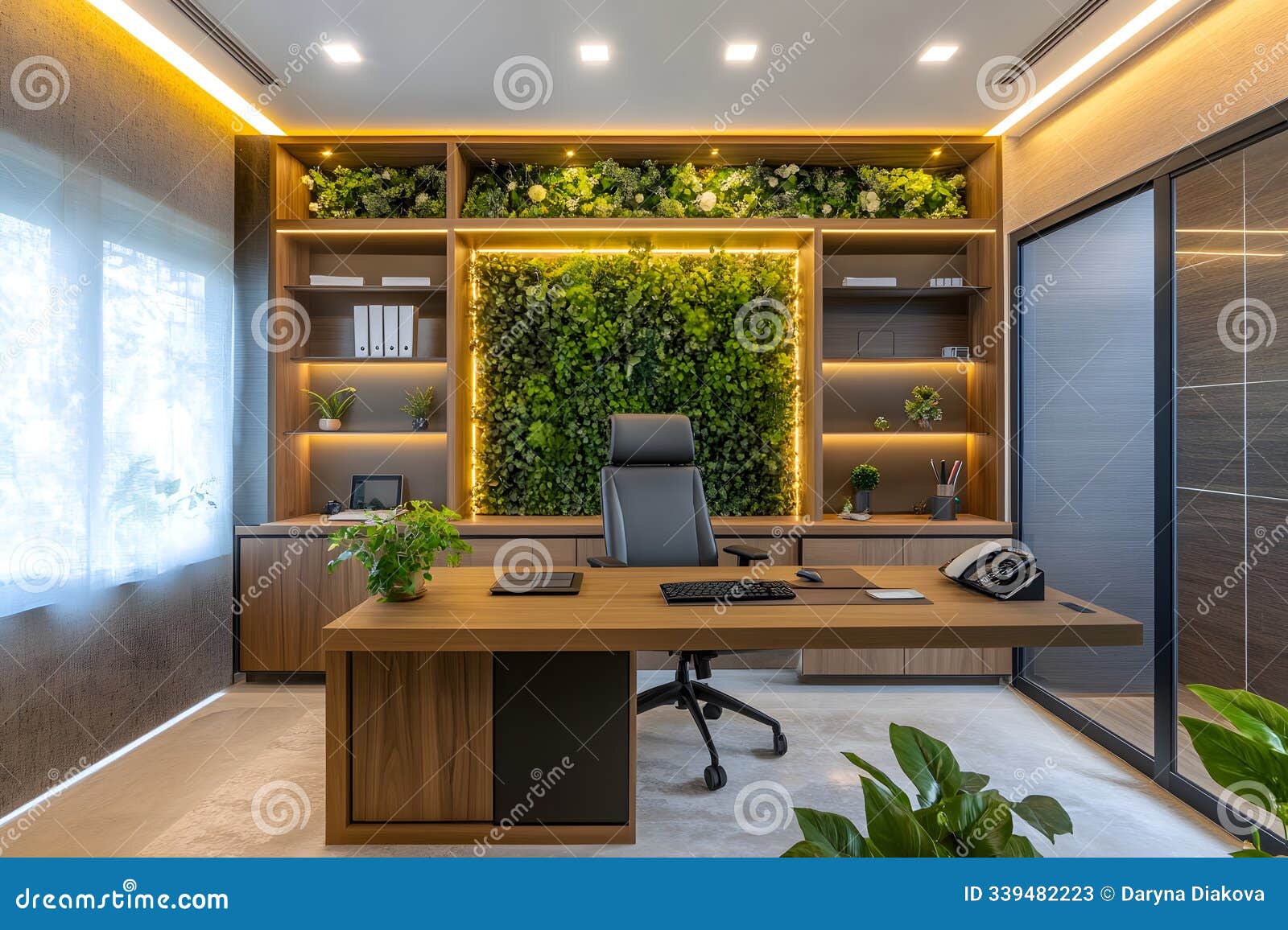 Modern Bright Home Office with Organic Textures, Greenery, Eco-friendly ...
