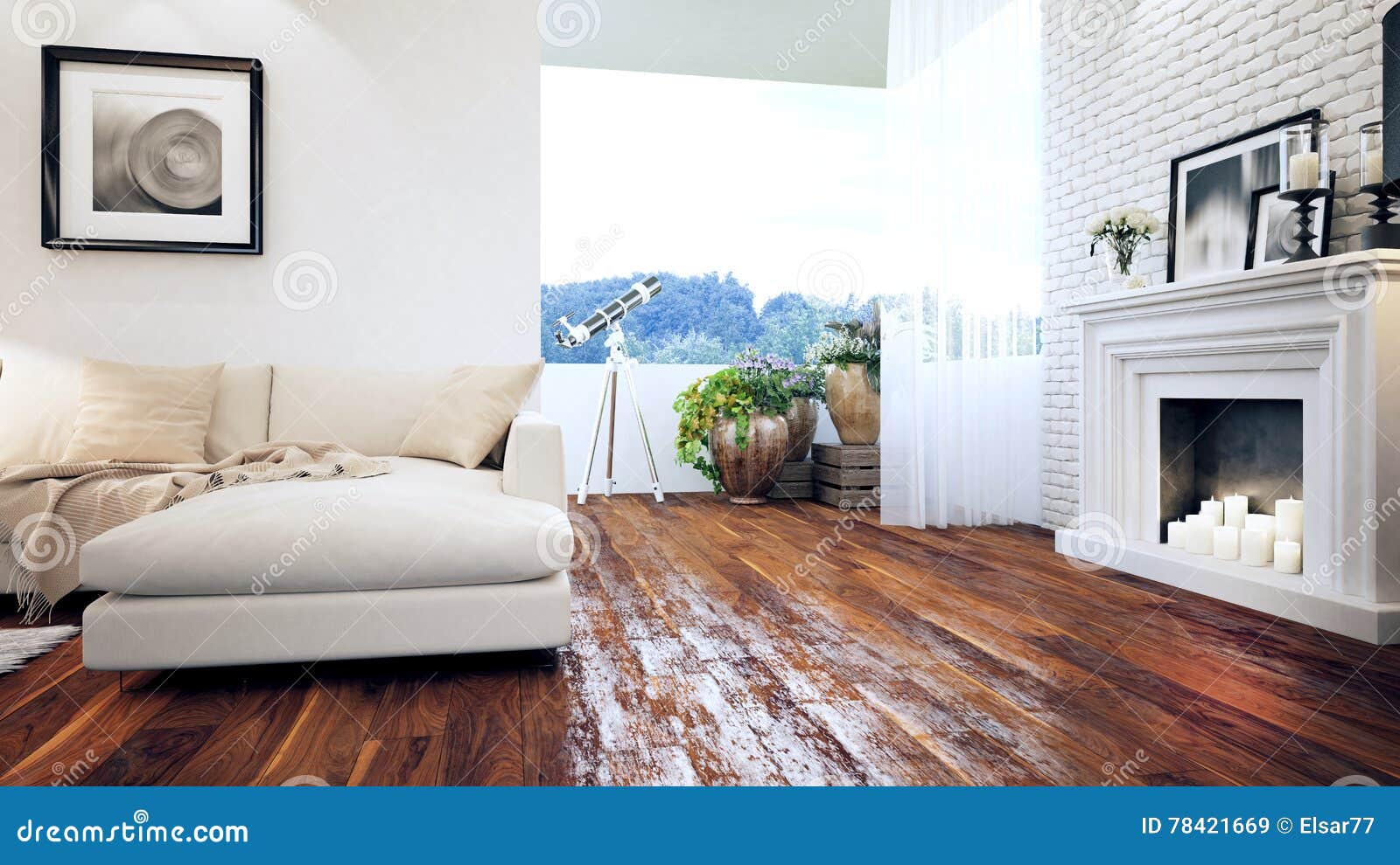 Modern Bright Interior . 3D Rendering Stock Illustration - Illustration ...