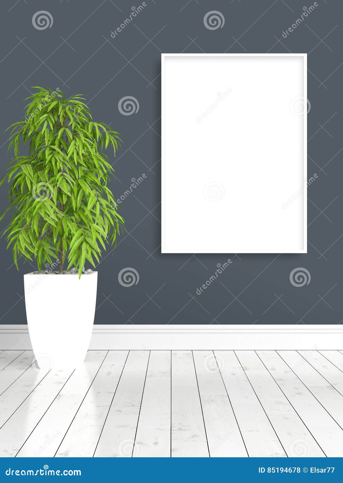 Modern Bright Interior with Empty Frame . 3D Rendering Stock Illustration - Illustration of ...