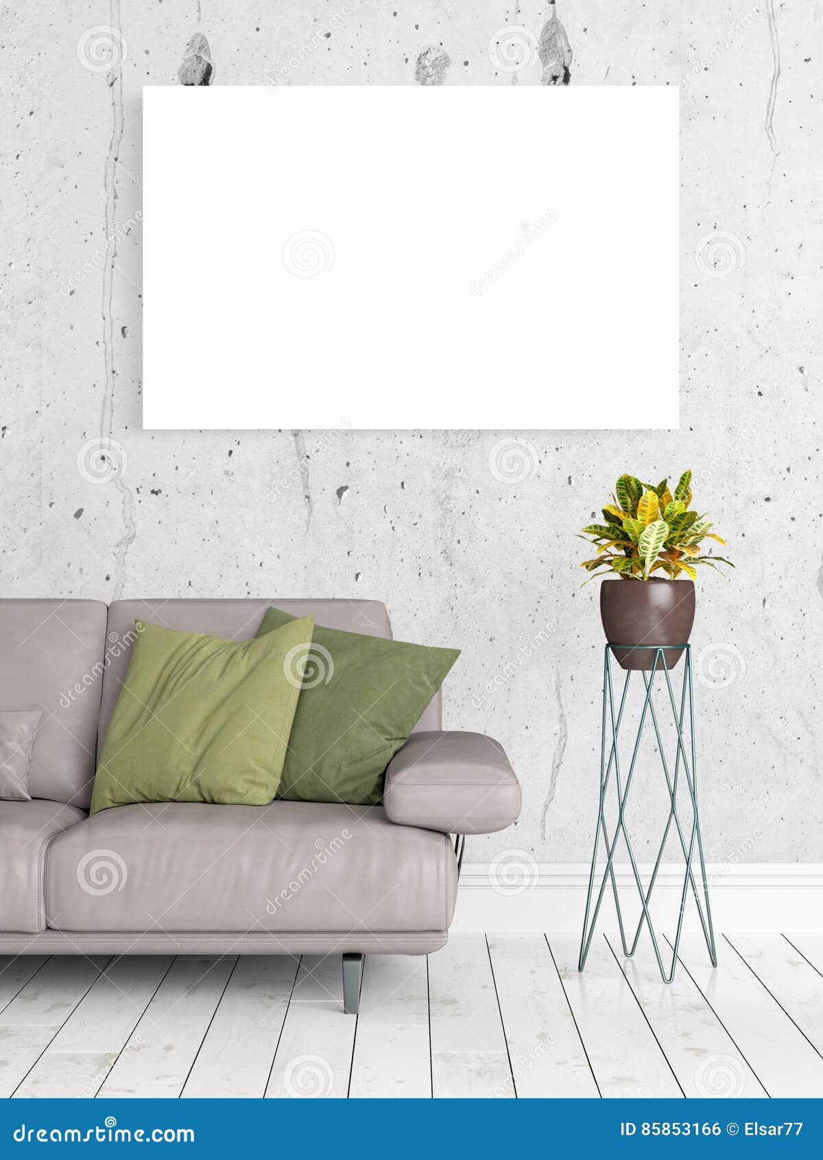 Modern Bright Interior with Empty Frame . 3D Rendering Stock Illustration - Illustration of ...