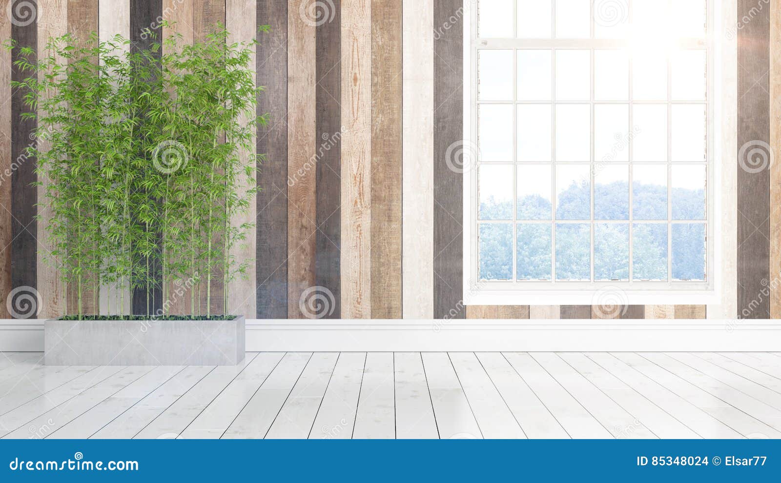 Modern Bright Interior with Large Window . 3D Rendering Stock ...