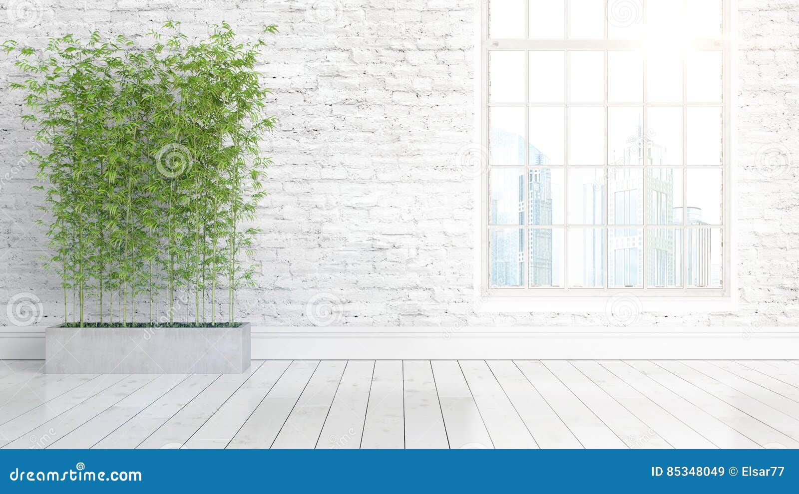 Modern Bright Interior with Large Window . 3D Rendering Stock ...