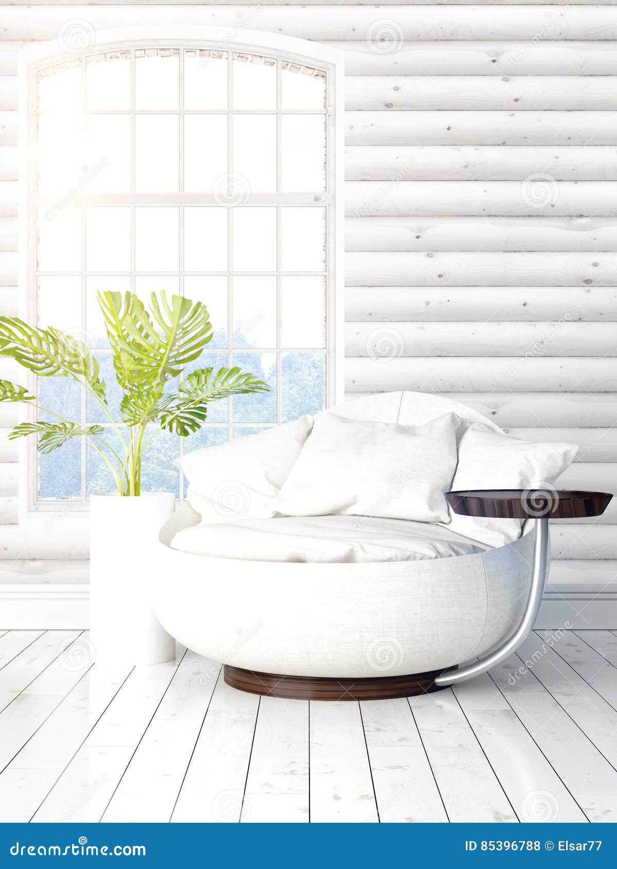 Modern Bright Interior with Large Window . 3D Rendering Stock ...