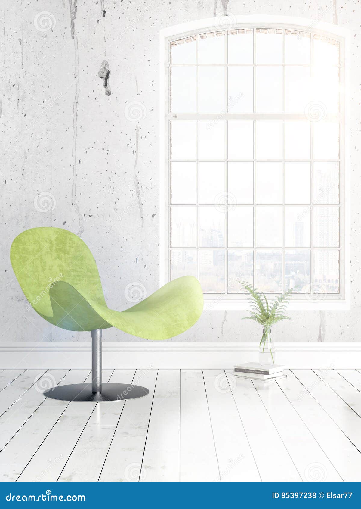 Modern Bright Interior with Large Window . 3D Rendering Editorial Stock ...