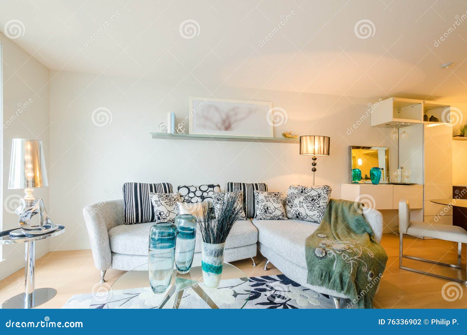 Modern bright living room stock photo. Image of designer - 76336902