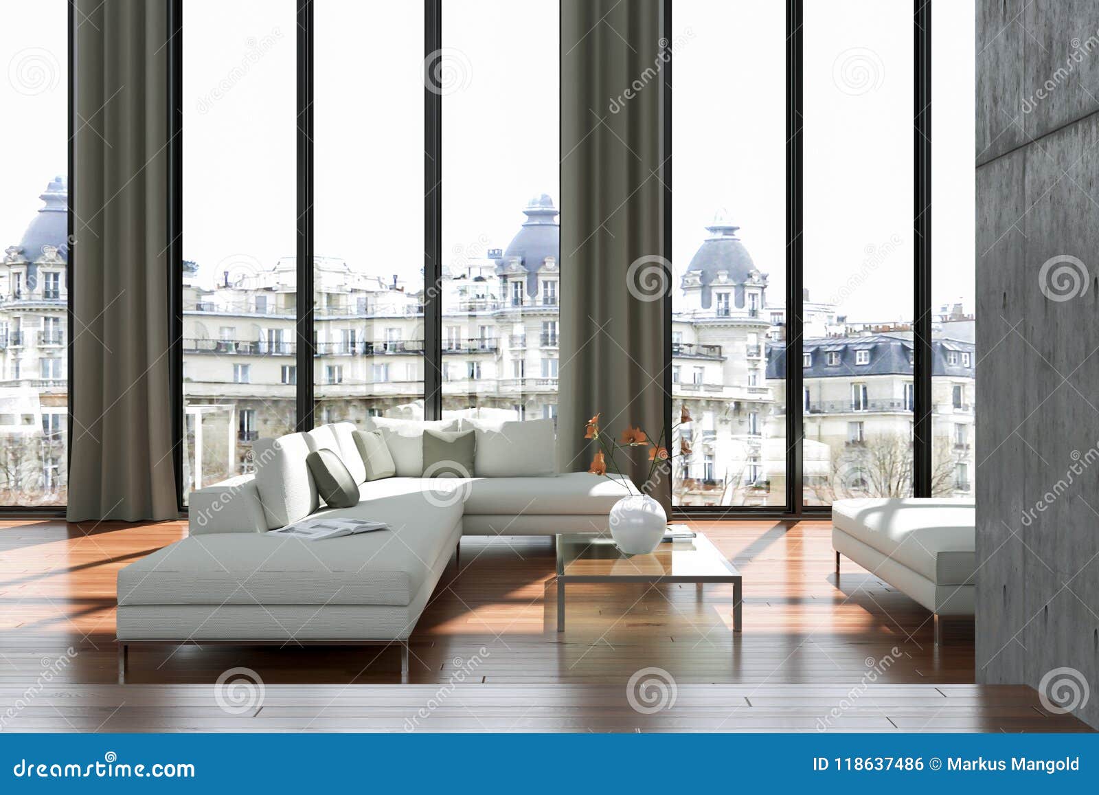 Modern Bright Loft with Big Windows Interior Design Stock Illustration ...
