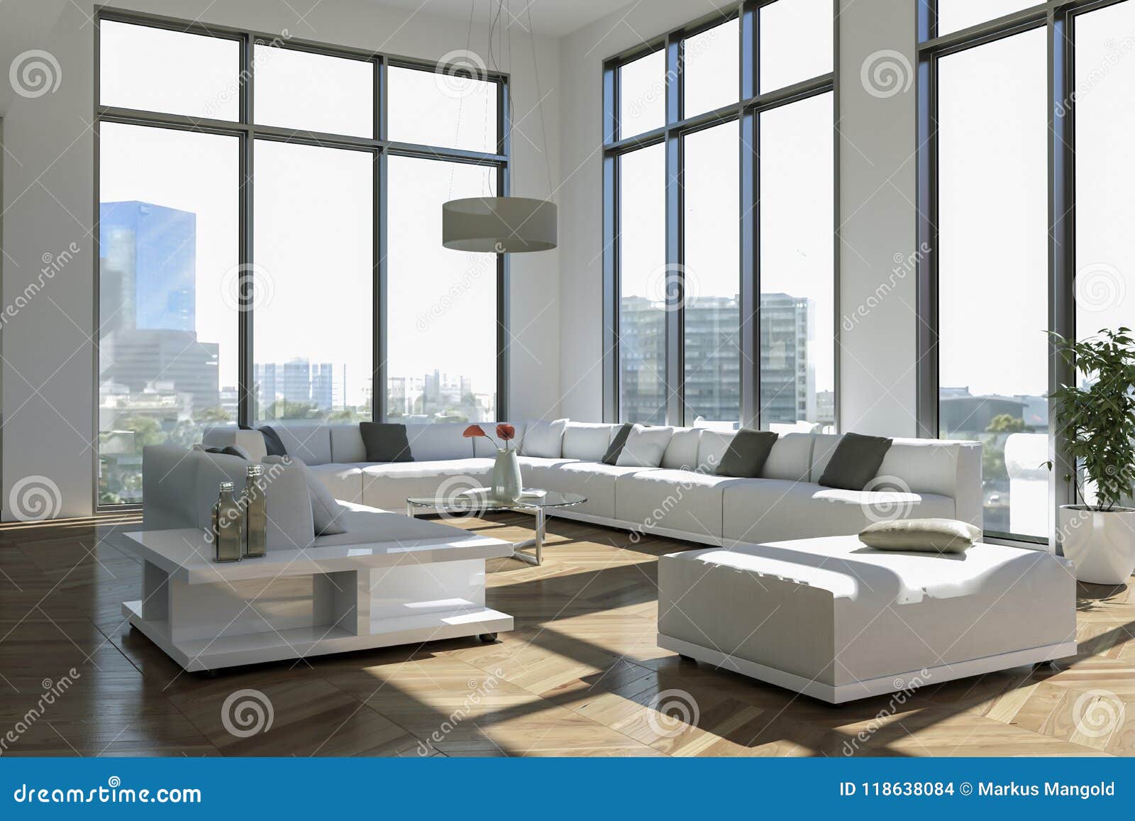 Modern Bright Loft with Big Windows Interior Design Stock Illustration ...