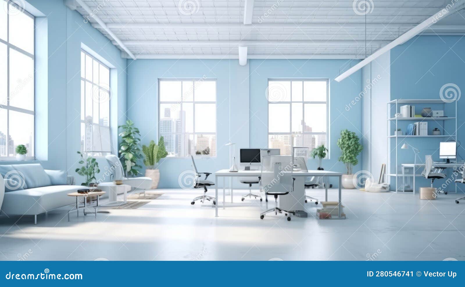 Modern Bright Office Interior Minimal Work Space. Generative AI. Stock ...