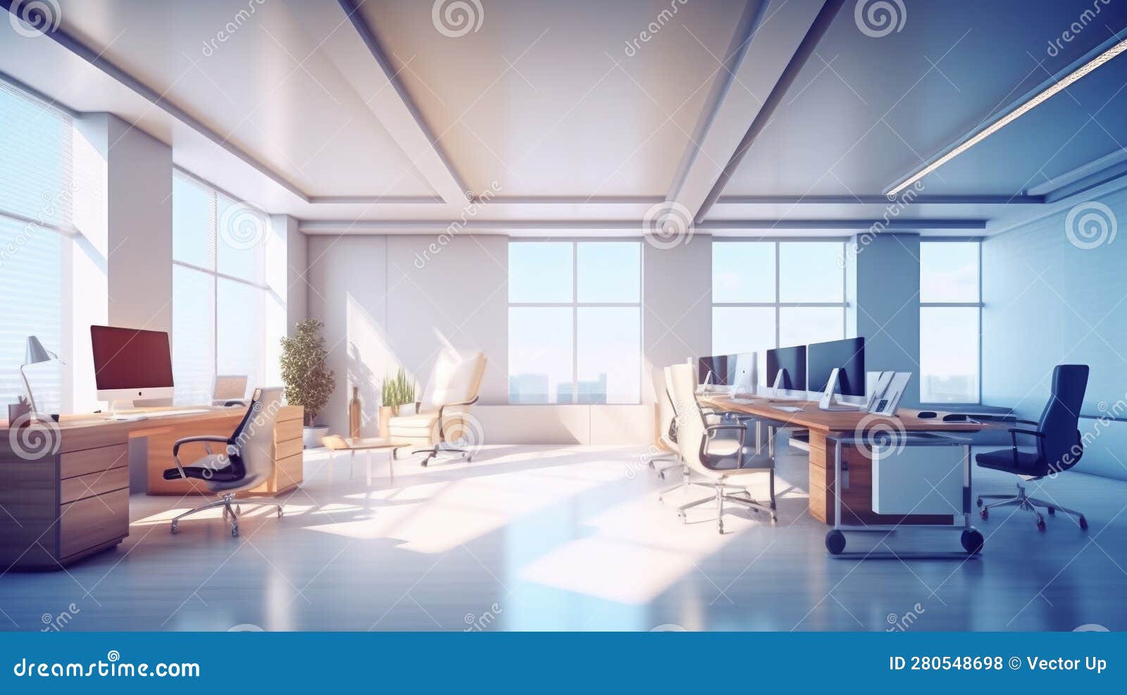 Modern Bright Office Interior Minimal Work Space. Generative AI. Stock ...