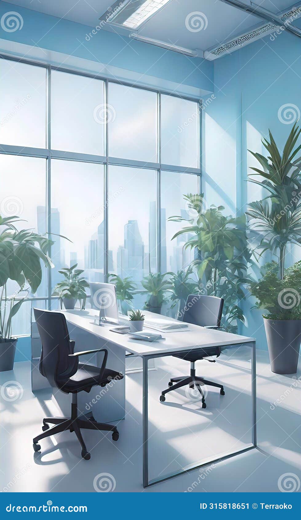 Modern Bright Office with Large Panoramic Windows and Plants for ...