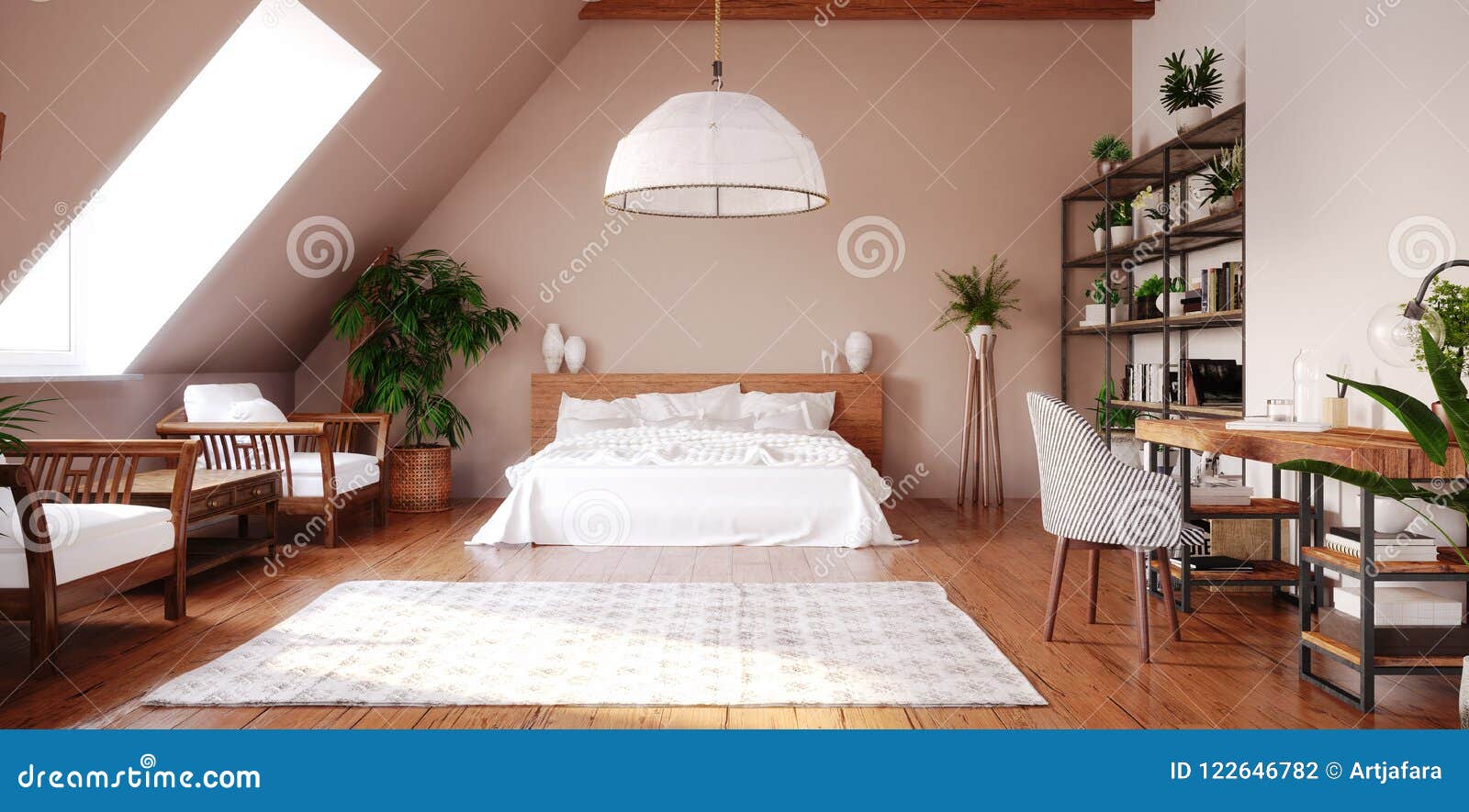 Modern Bright Open Space Interior in Attic Stock Photo - Image of house ...