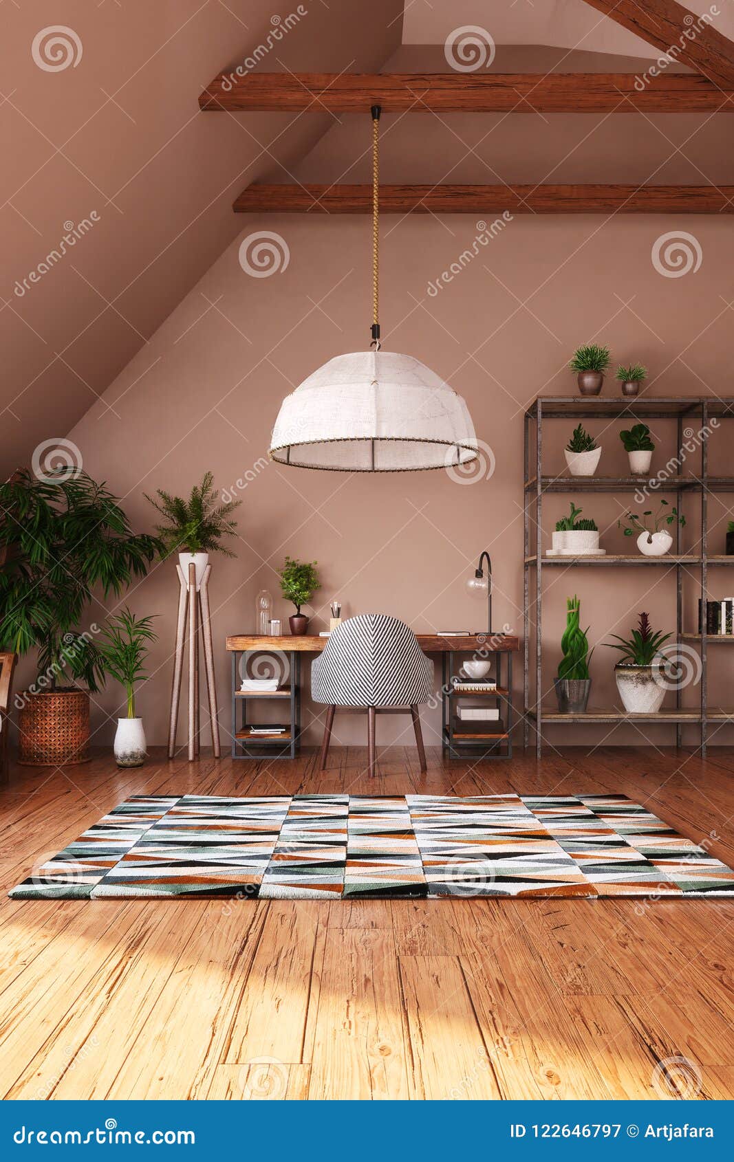Modern Bright Open Space Interior in Attic Stock Image - Image of house ...