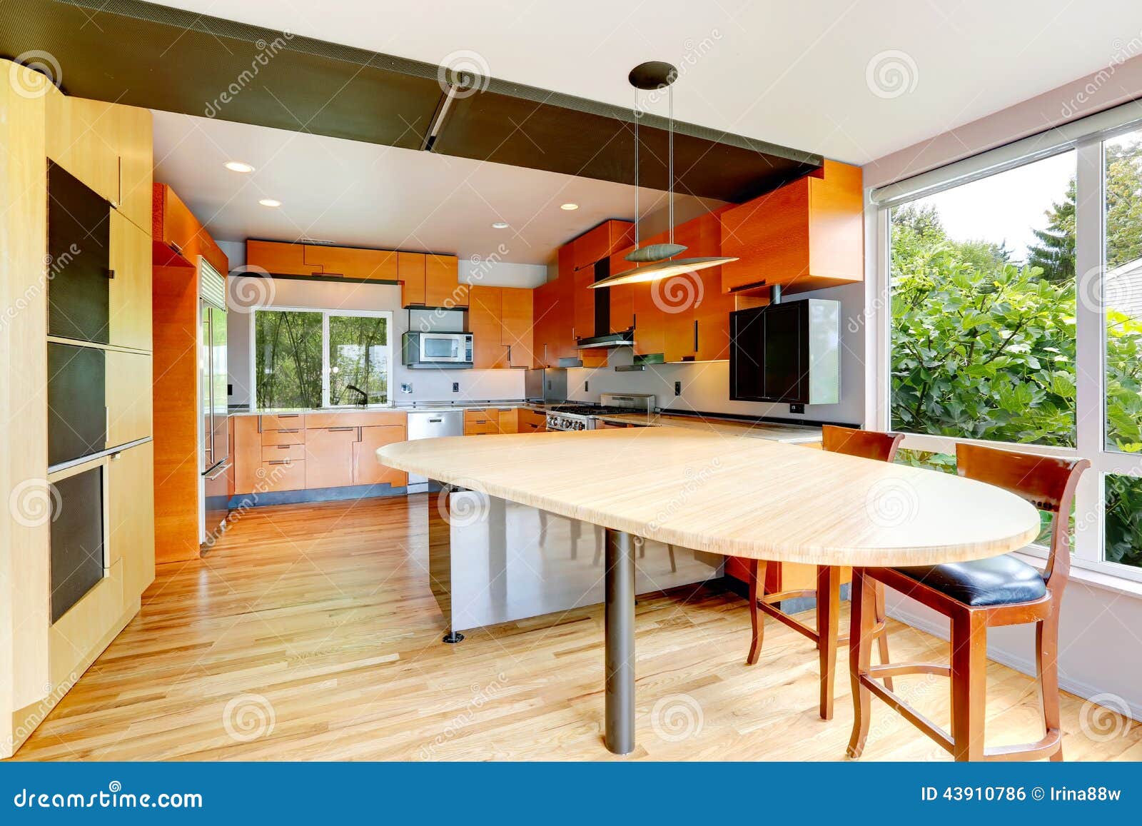 Modern Bright Orange Kitchen Room Stock Photo - Image of dining ...