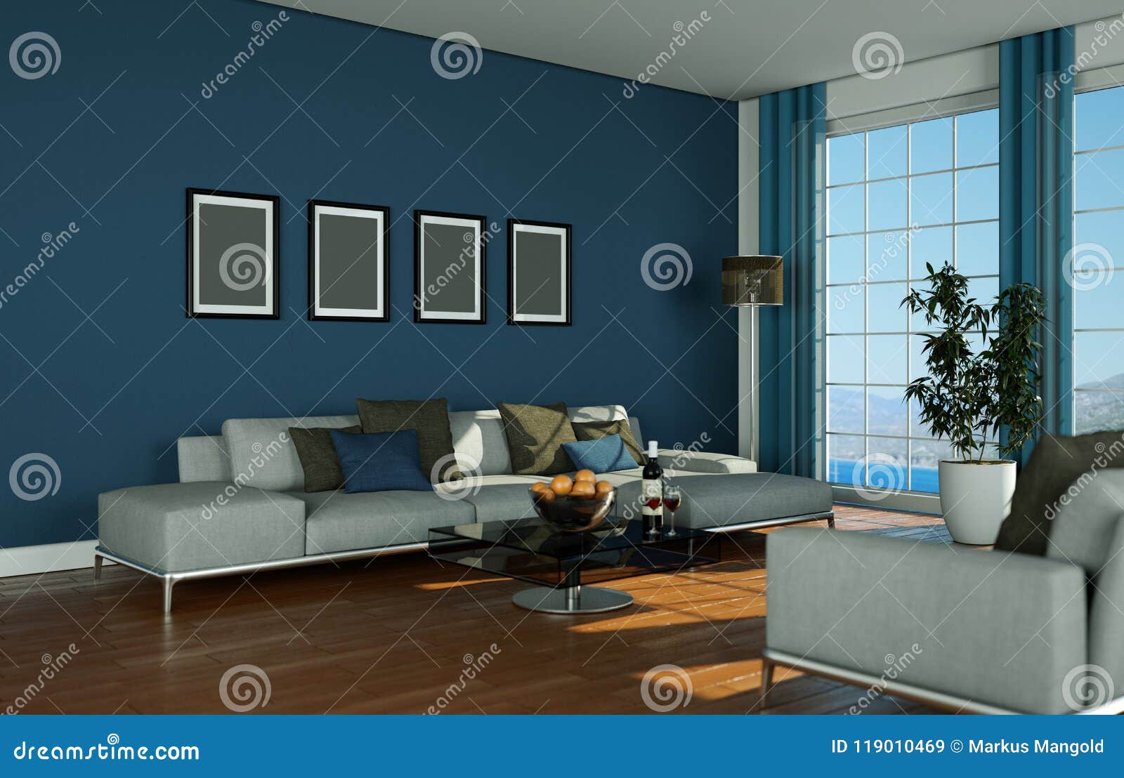 Modern Bright Room Interior Design with Sofa Stock Illustration ...