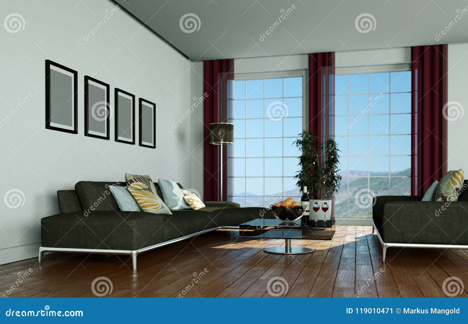 Modern Bright Room Interior Design with Sofa Stock Illustration ...