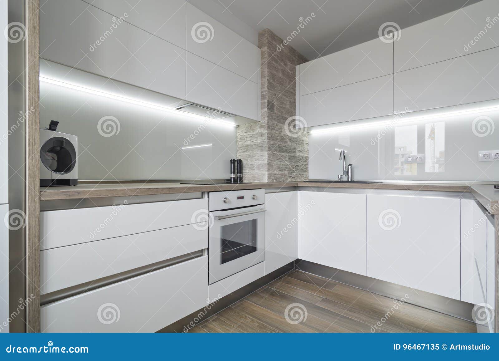 Modern, Bright White Kitchen with a Simple Design Stock Image - Image ...
