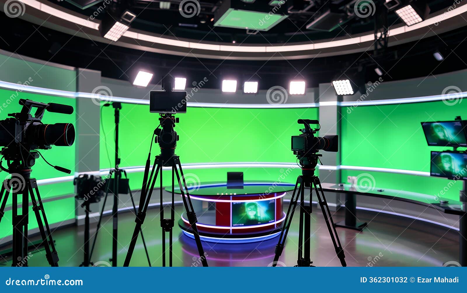 Modern Broadcasting Studio with Green Screen Stock Illustration ...