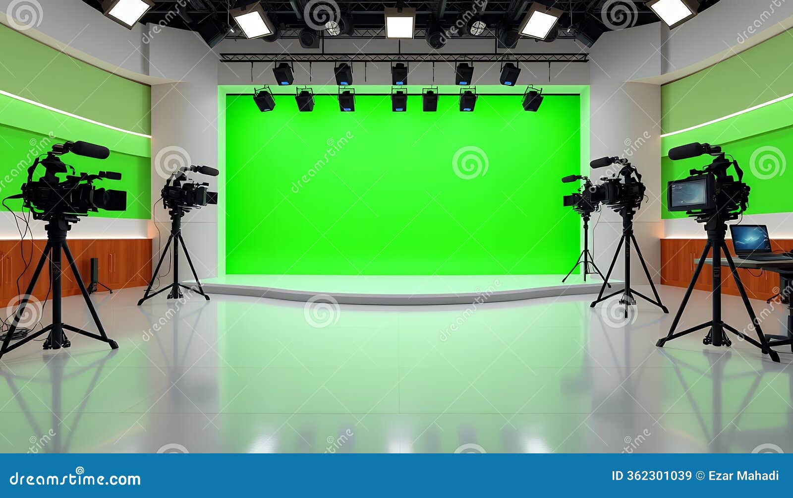 Modern Broadcasting Studio with Green Screen Stock Illustration ...