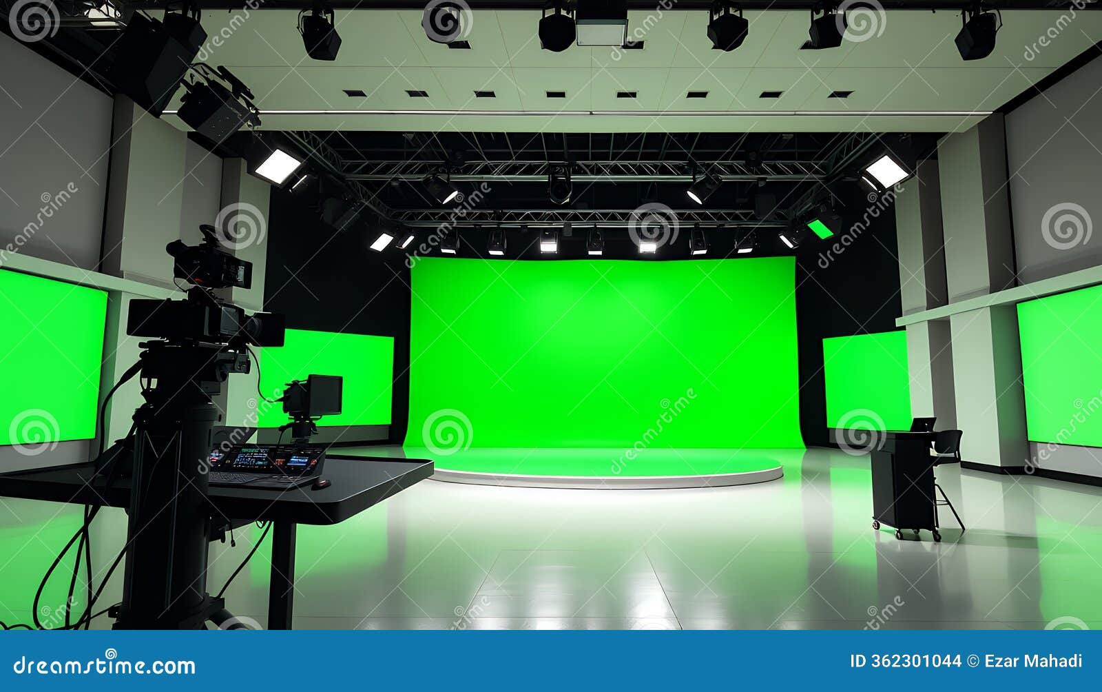Modern Broadcasting Studio with Green Screen Stock Illustration ...