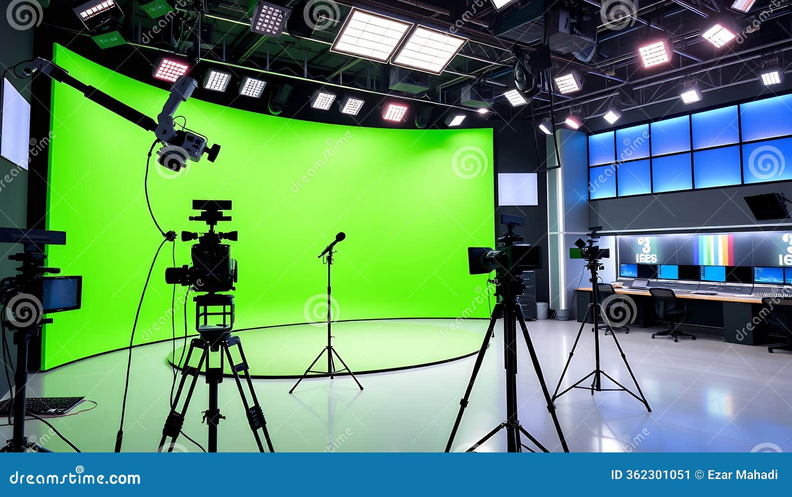 Modern Broadcasting Studio with Green Screen Stock Illustration ...