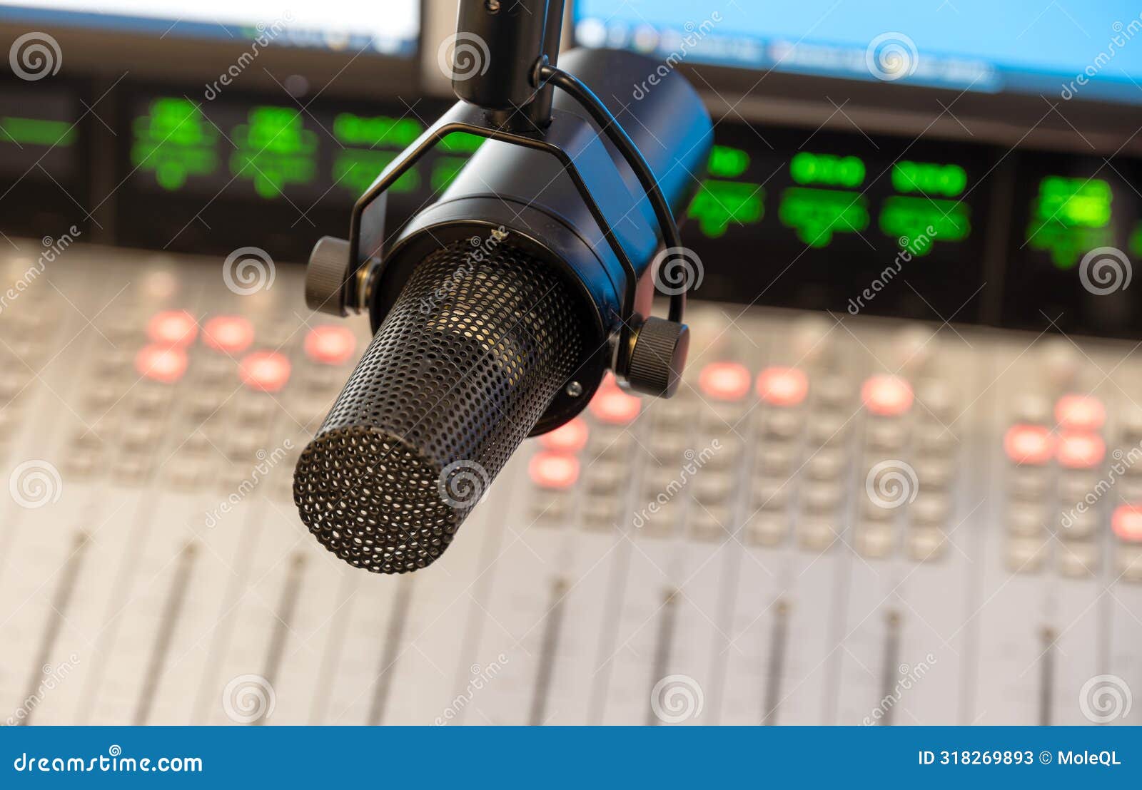 Modern Broadcasting Studio Microphone Over Audio Mixer Board Stock ...