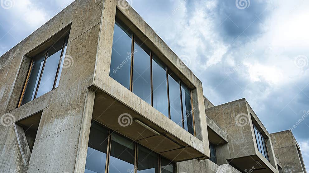 Modern Brutalist Structure in Urban Landscape Interlocking Forms and ...