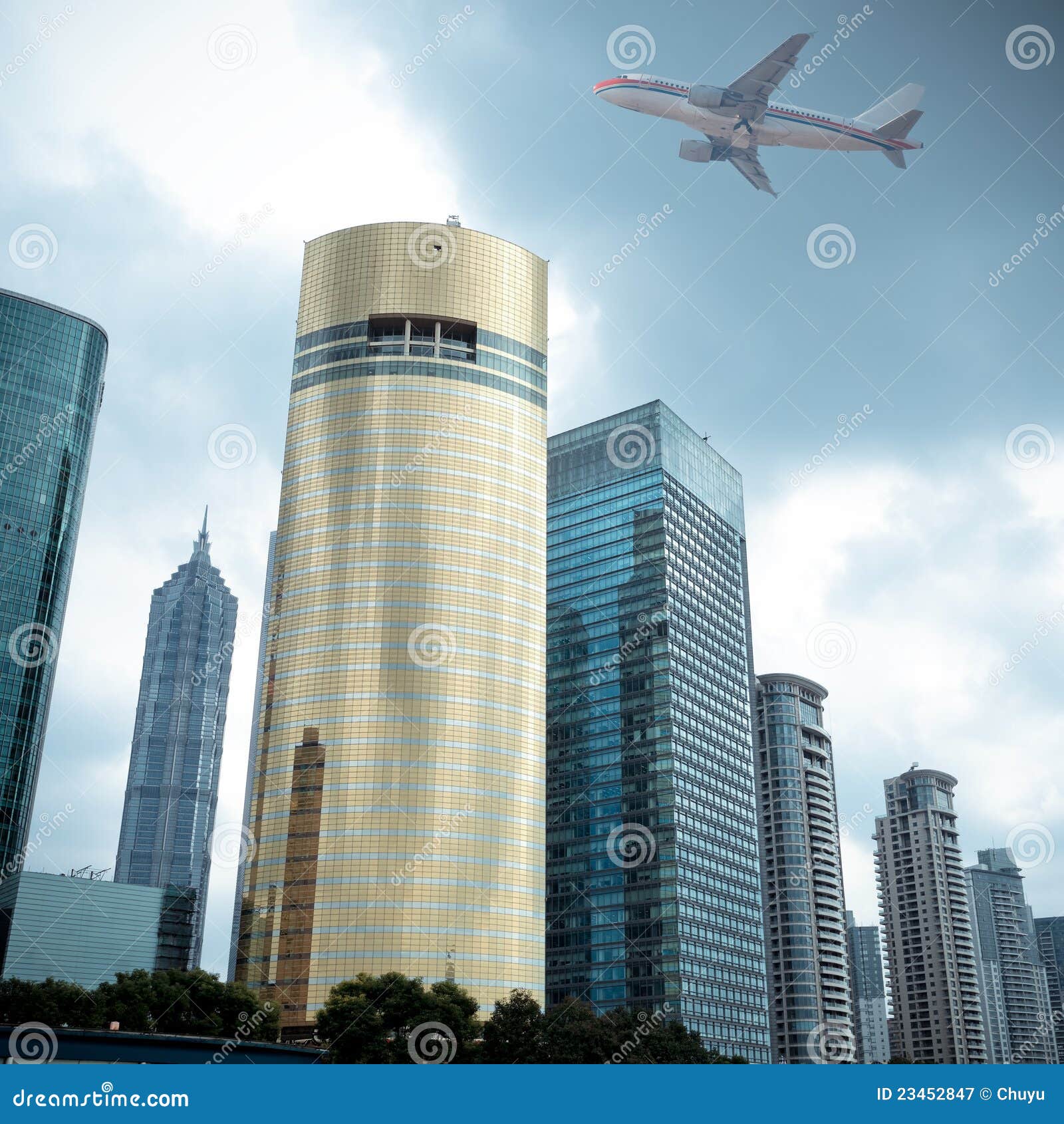 Modern Building with Airplane Stock Image - Image of abstract, aircraft ...