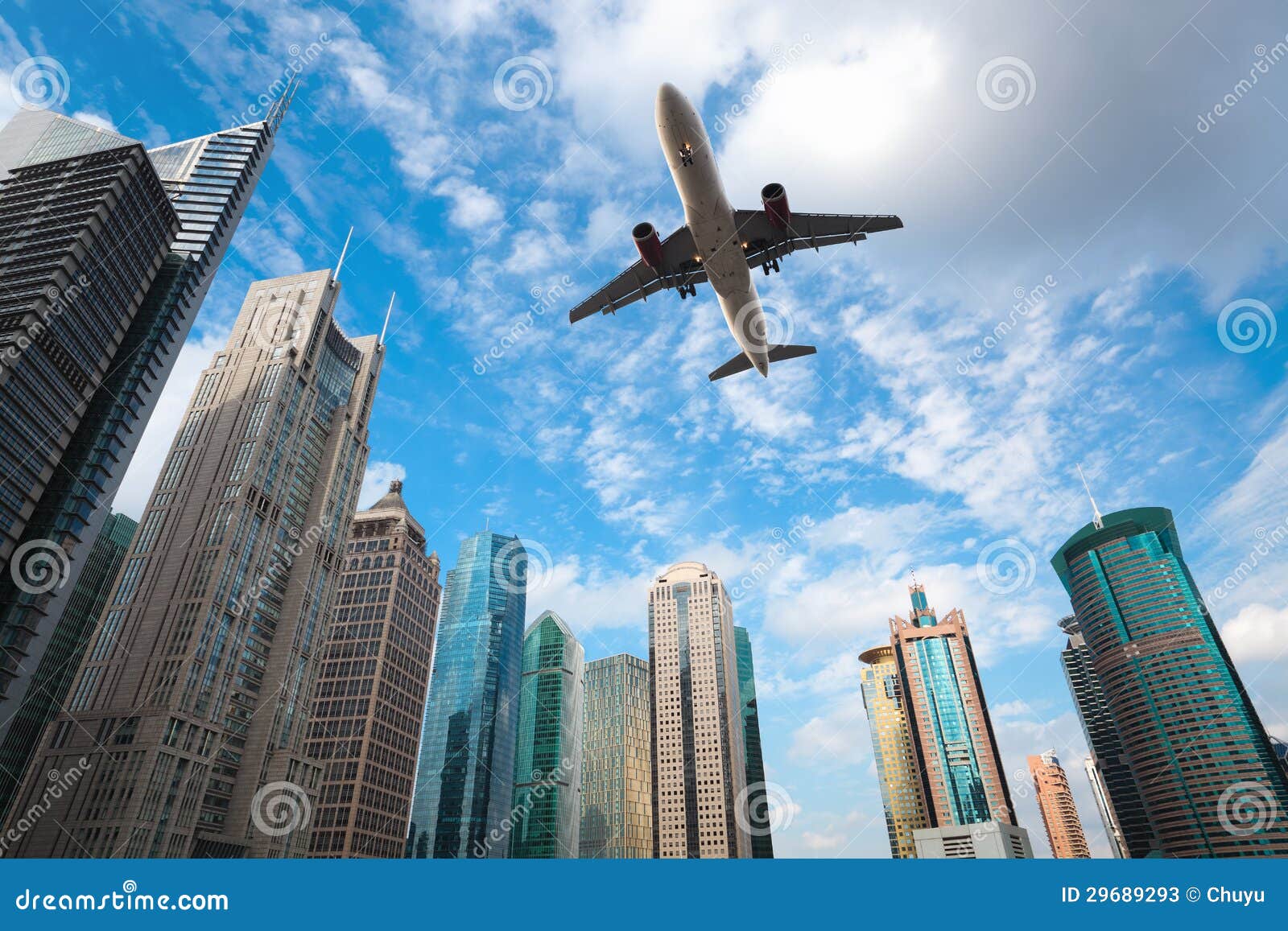 Modern Building with Airplane Under the Blue Sky Stock Image - Image of ...