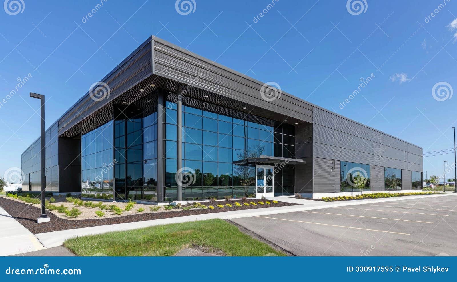 Modern Building in Aluminum Siding and Flat Angled Roofline and Front ...