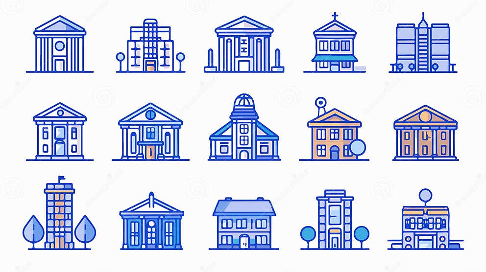 Modern Building Architecture Thin Line Icons for Design Projects Stock ...