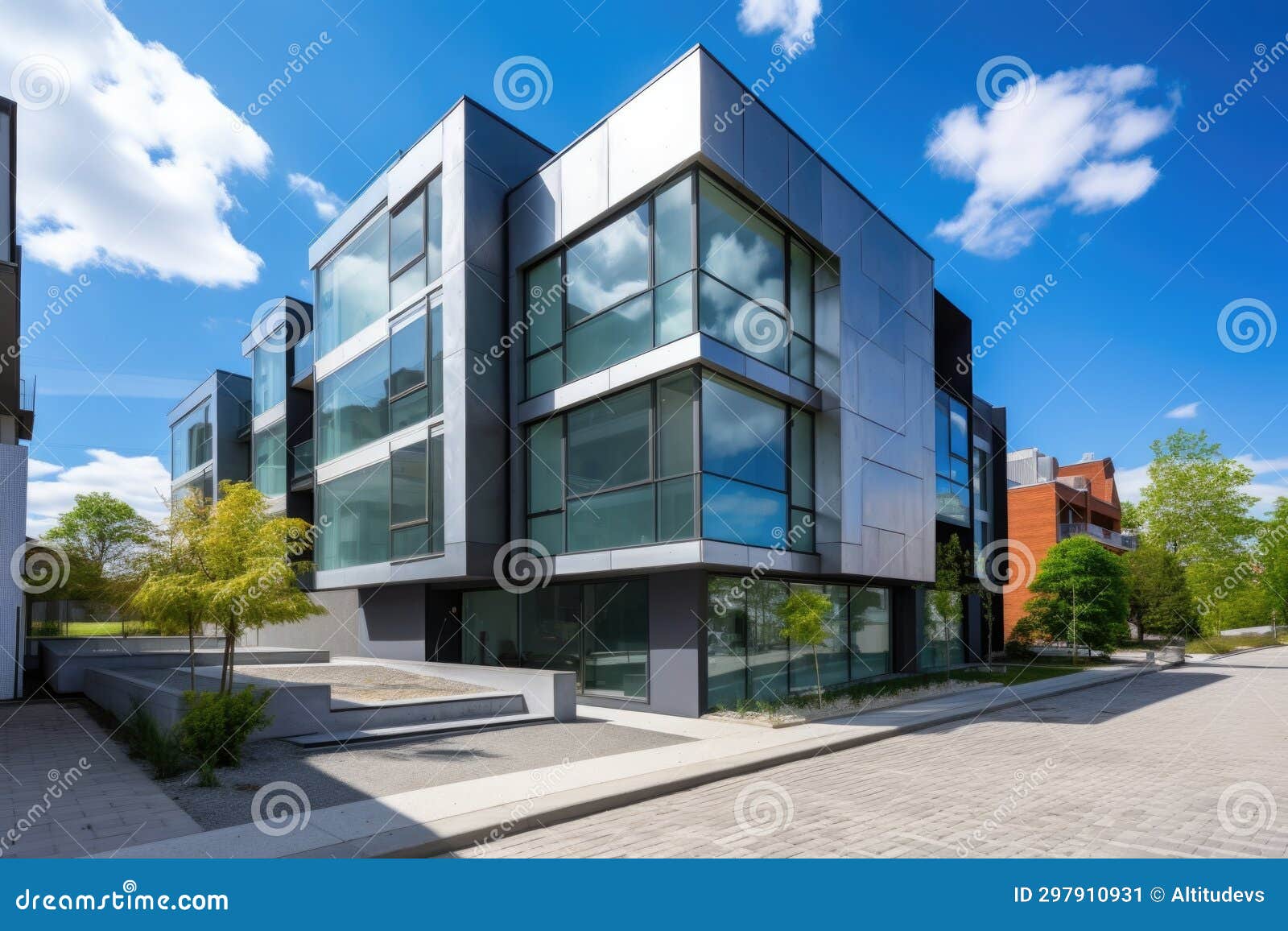 Modern Building with Asymmetrical Glass Windows Stock Image - Image of ...