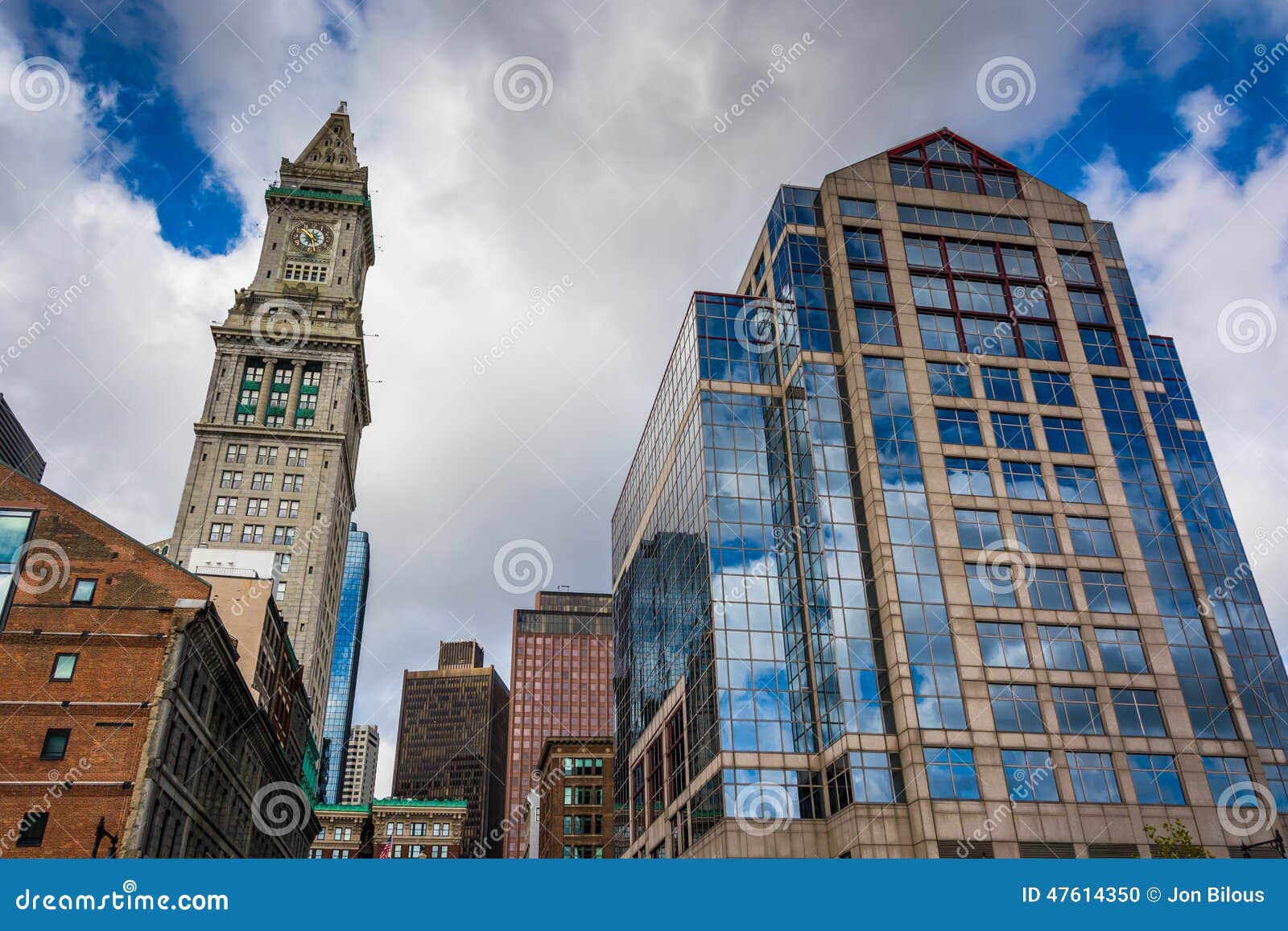 Modern Building and Clock Tower in Boston, Massachusetts. Stock Photo ...